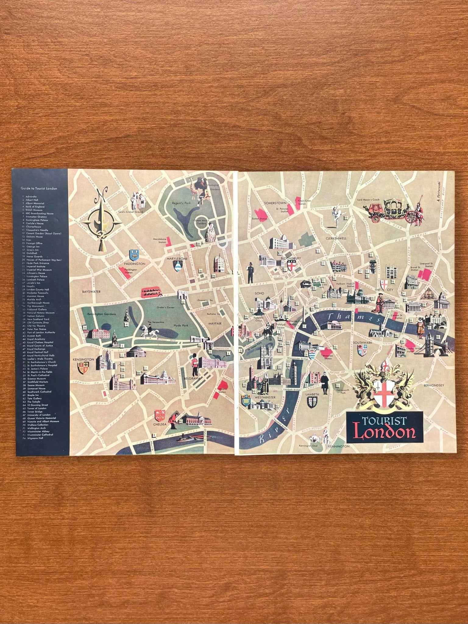 1956 London Tourist map Original Magazine Page | Ad Patina