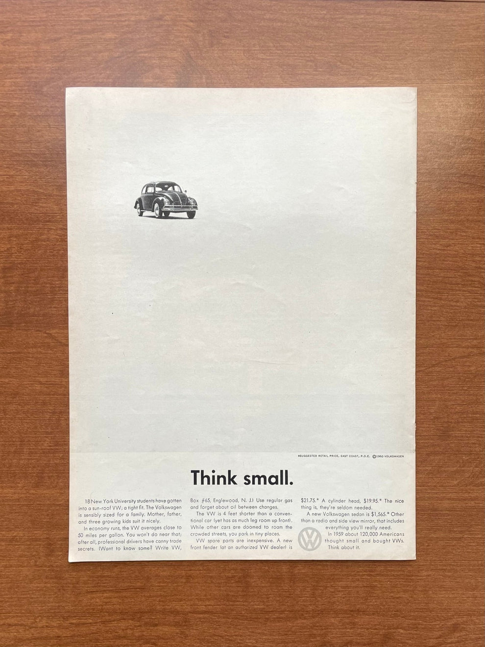 1960 Volkswagen VW Beetle "Think small." Advertisement | Ad Patina