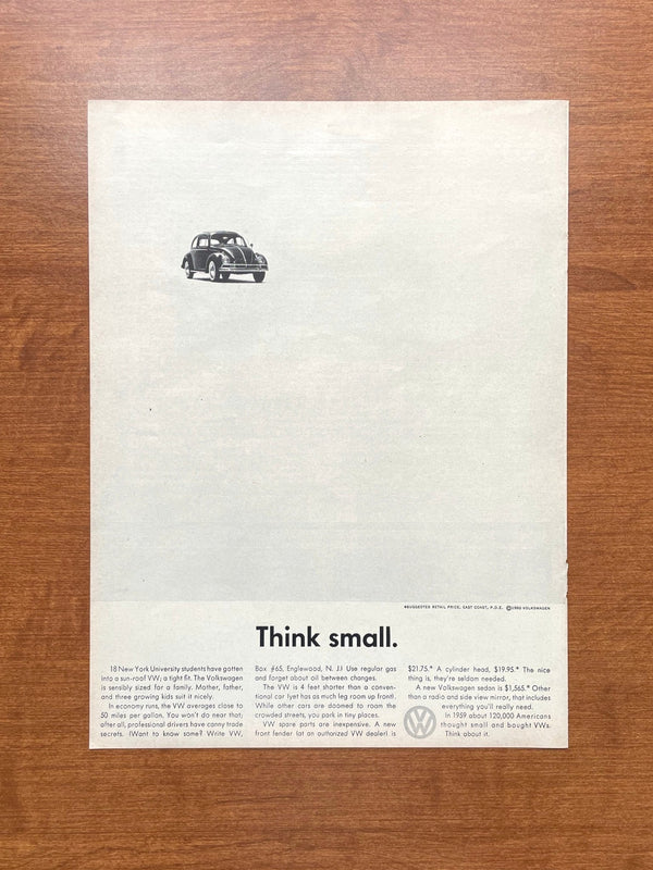 1960 Volkswagen VW Beetle "Think small." Advertisement | Ad Patina