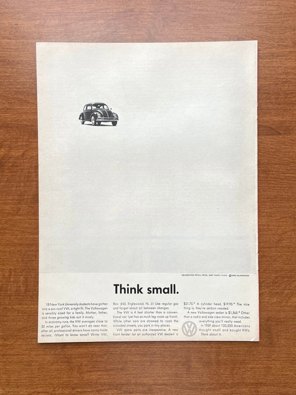 1960 Volkswagen VW Beetle "Think small." Advertisement | Ad Patina