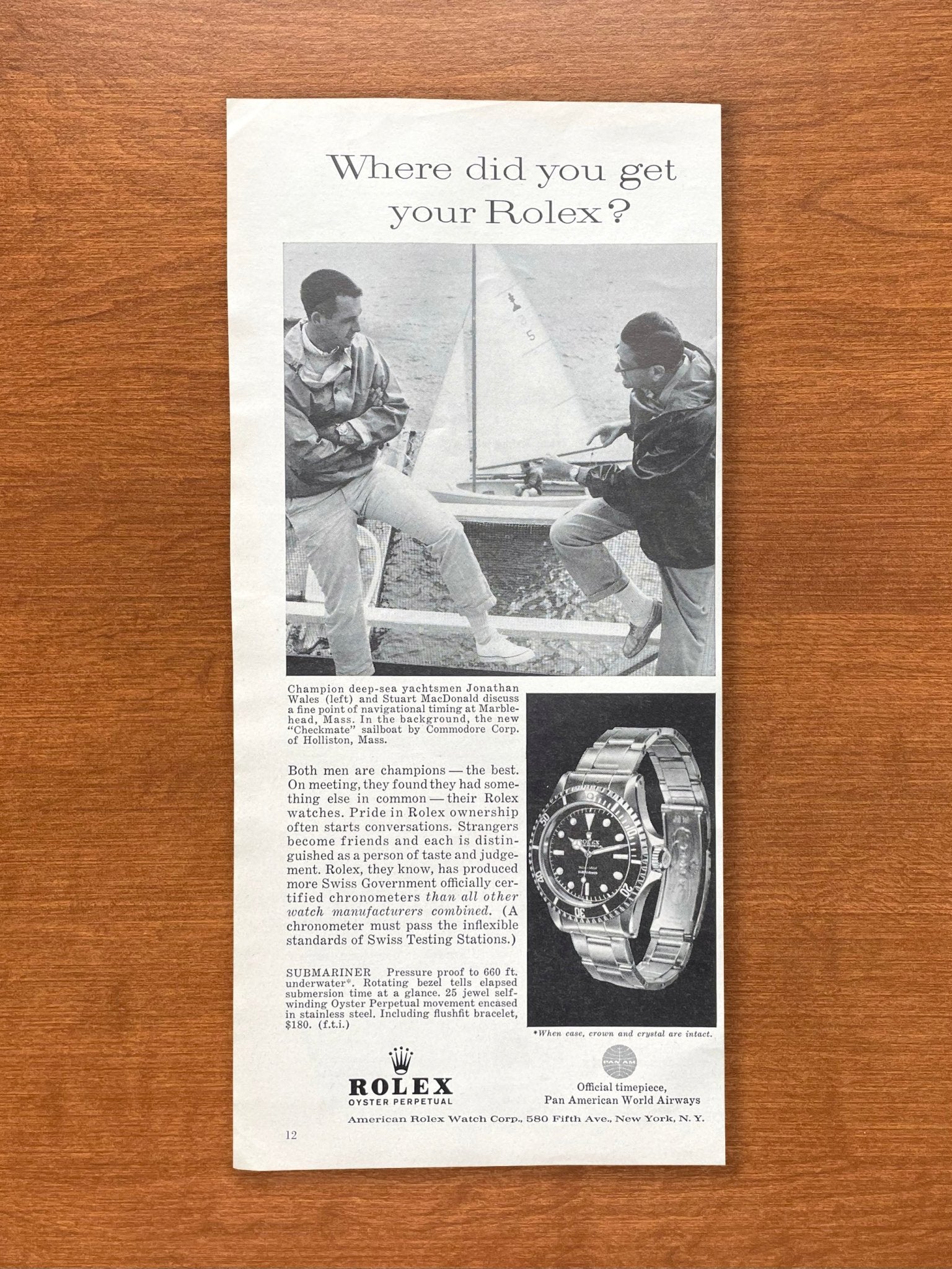 1962 Rolex Submariner "Where did you get your Rolex?" Advertisement ...