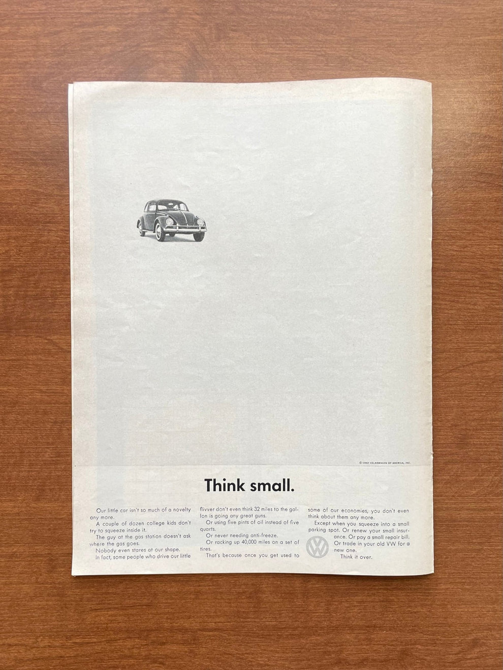 1962 Volkswagen VW Beetle "Think small." Advertisement | Ad Patina