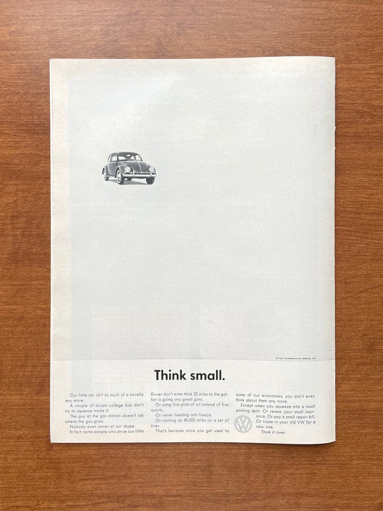1962 Volkswagen VW Beetle "Think small." Advertisement | Ad Patina