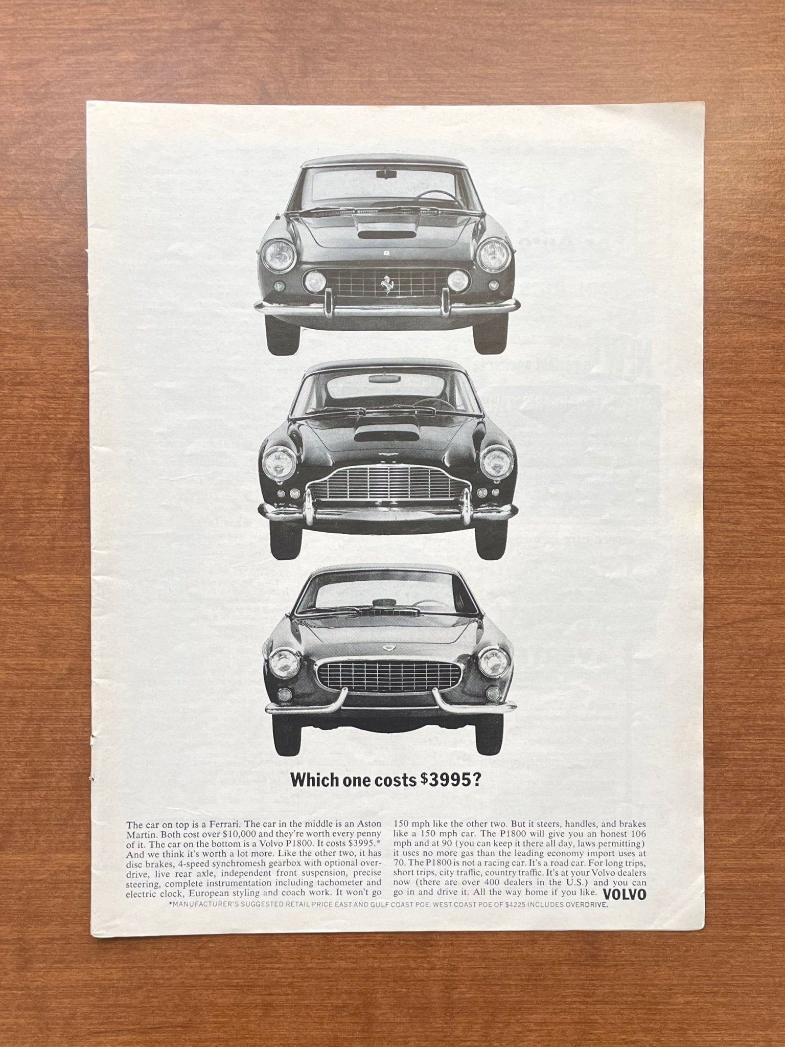 1963 Volvo P1800 feat. Ferrari and Aston Martin Advertisement | Ad Patina
