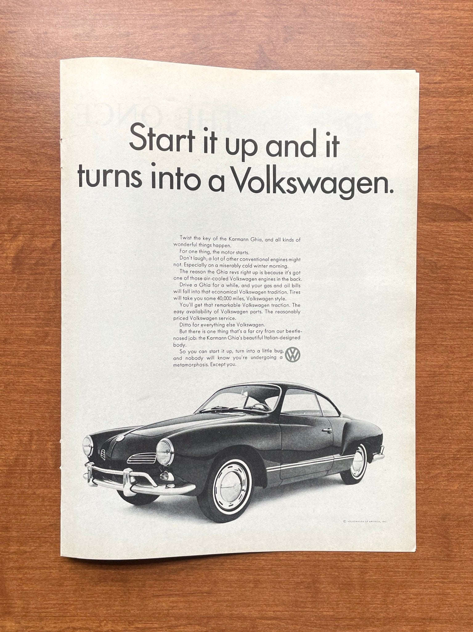 1965 Volkswagen VW Karmann Ghia "Start it up" Advertisement | Ad Patina