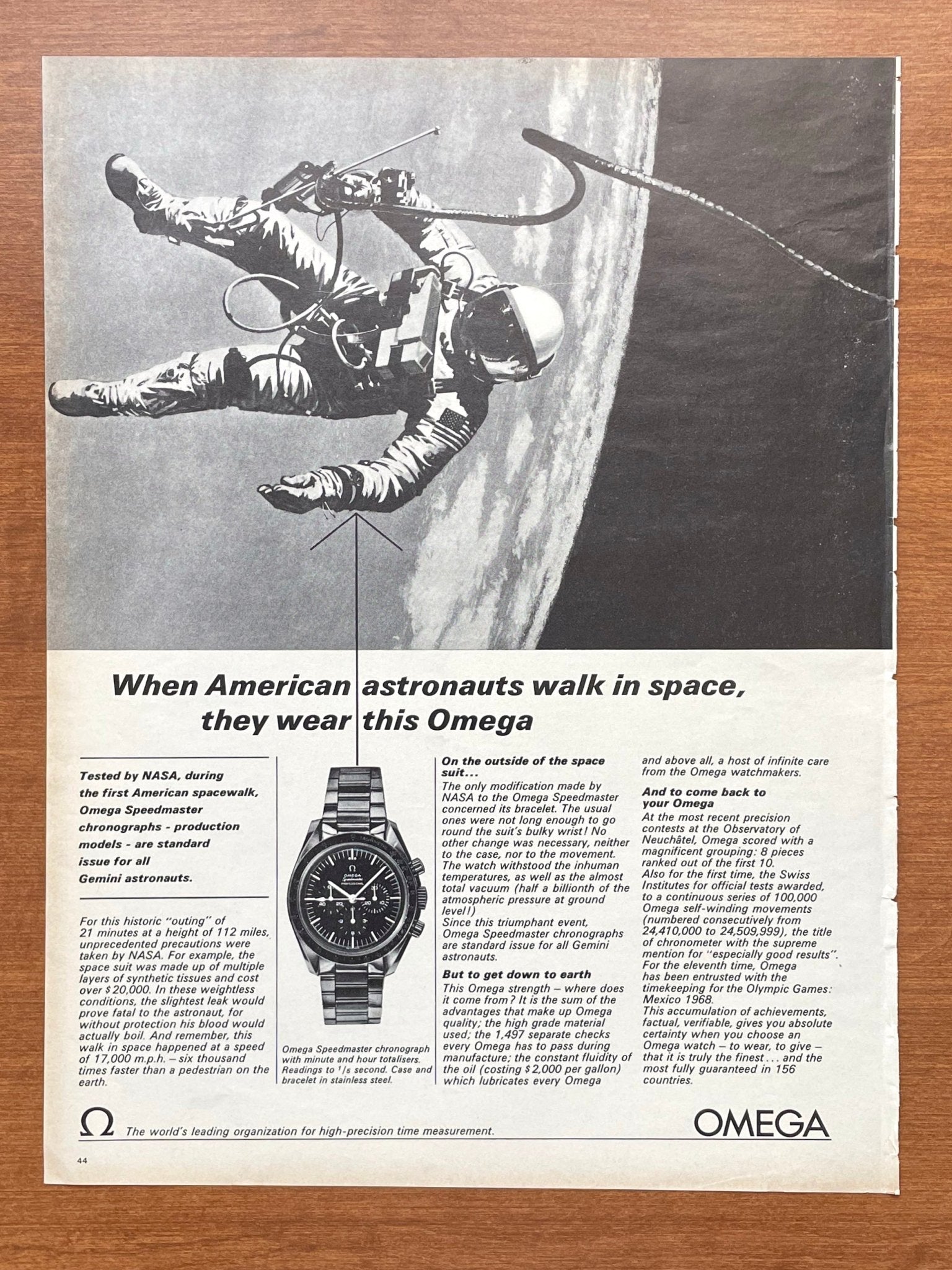 1966 Omega Speedmaster "When astronauts walk in space..." Advertisement ...