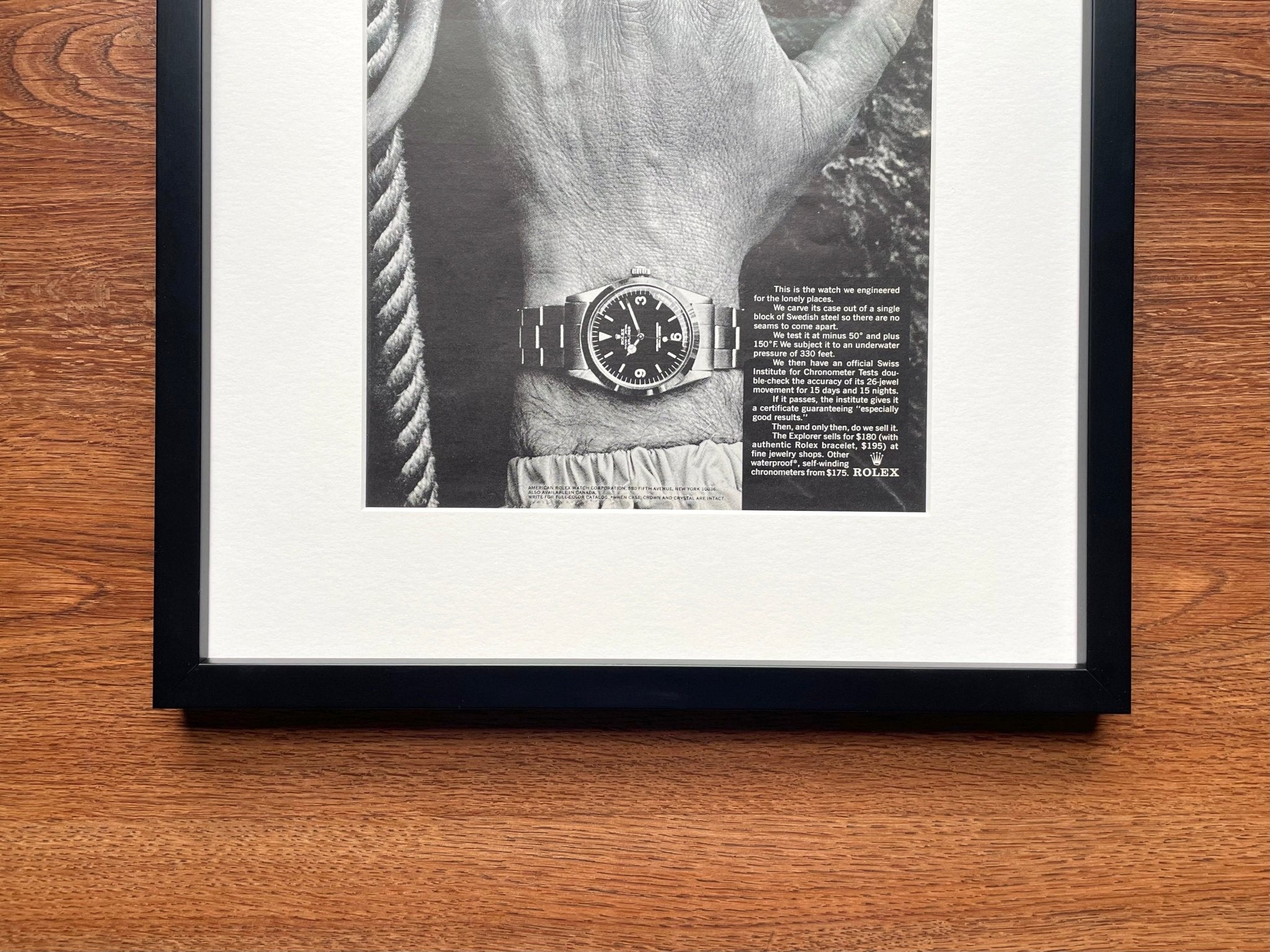1966 Rolex Explorer "Top of the Matterhorn" Advertisement in Black Wood ...