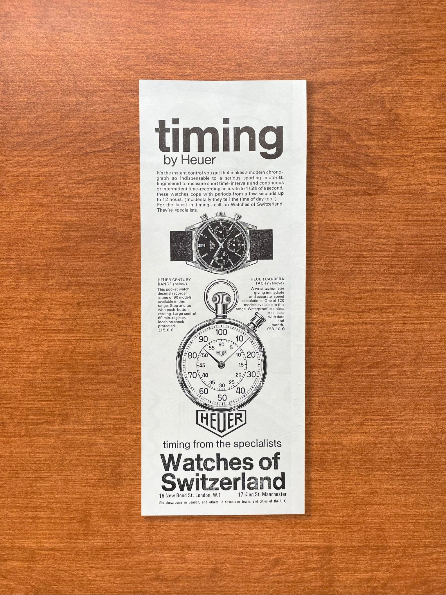 1967 Heuer Carrera "timing" Advertisement | Ad Patina