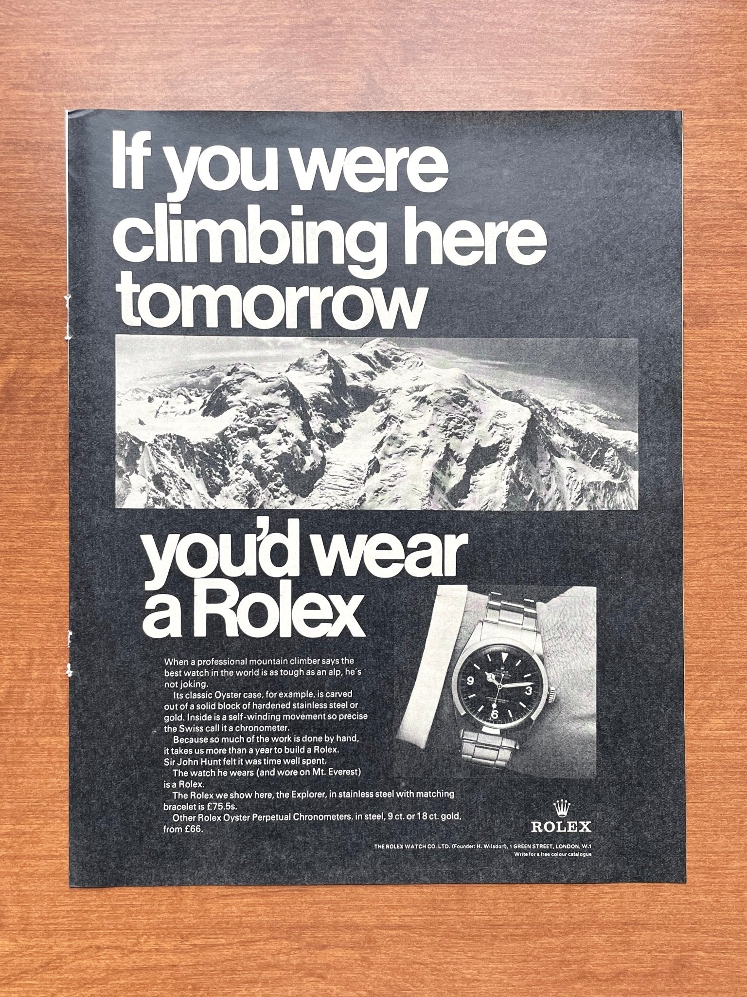 1968 Rolex Explorer Ref. 1016 "If you were climbing..." Advertisement ...