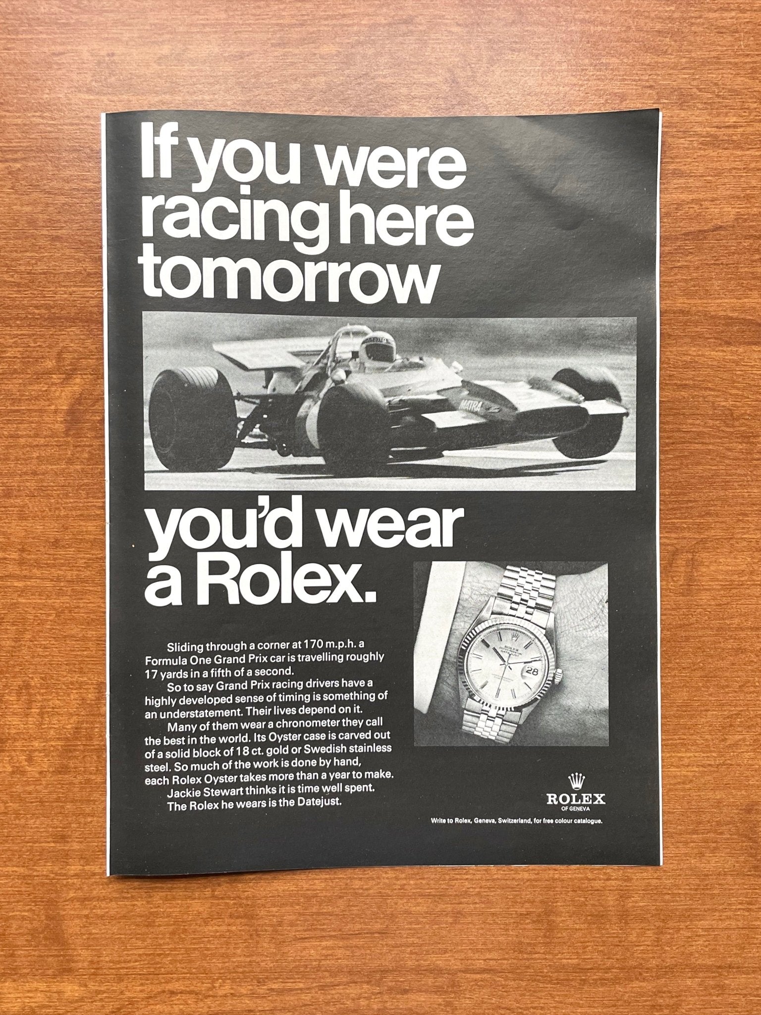 1969 Rolex Datejust Ref. 1601 "racing here tomorrow" Advertisement | Ad ...