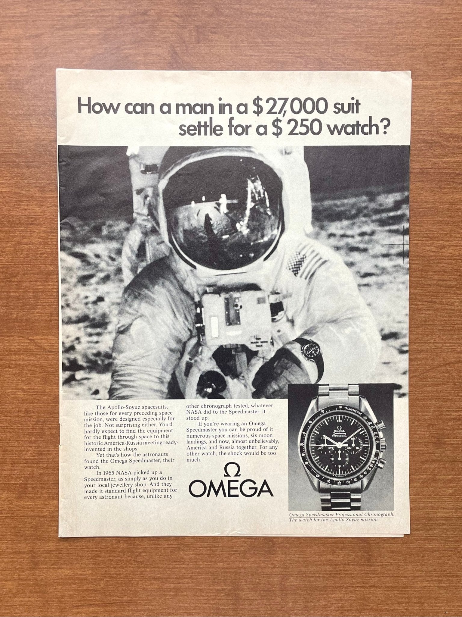 1975 Omega Speedmaster "man in a $27,000 suit..." Advertisement | Ad Patina