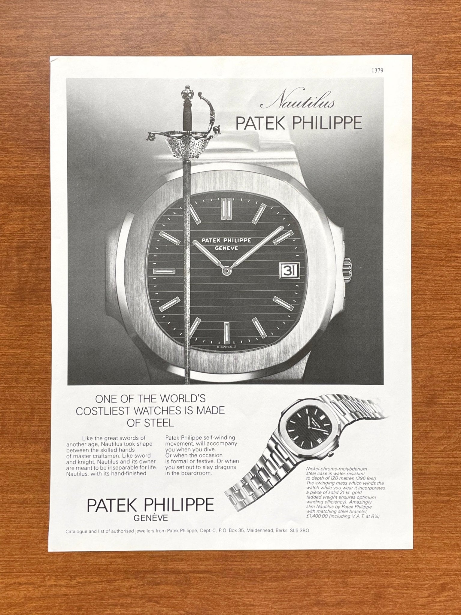 1977 Patek Philippe Nautilus Advertisement | Ad Patina