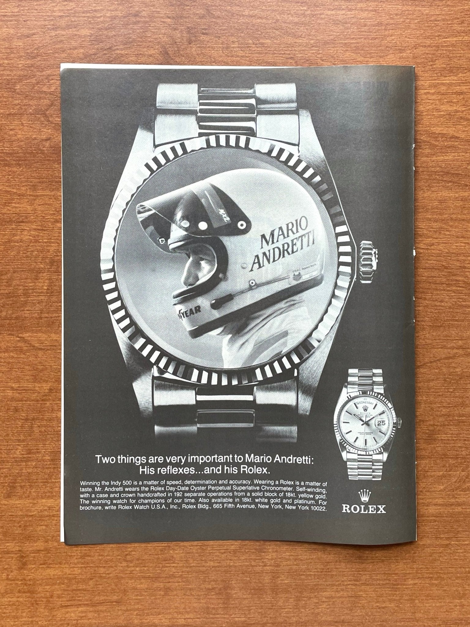 1978 Rolex Day Date Ref. 1803 feat. Mario Andretti Advertisement | Ad ...