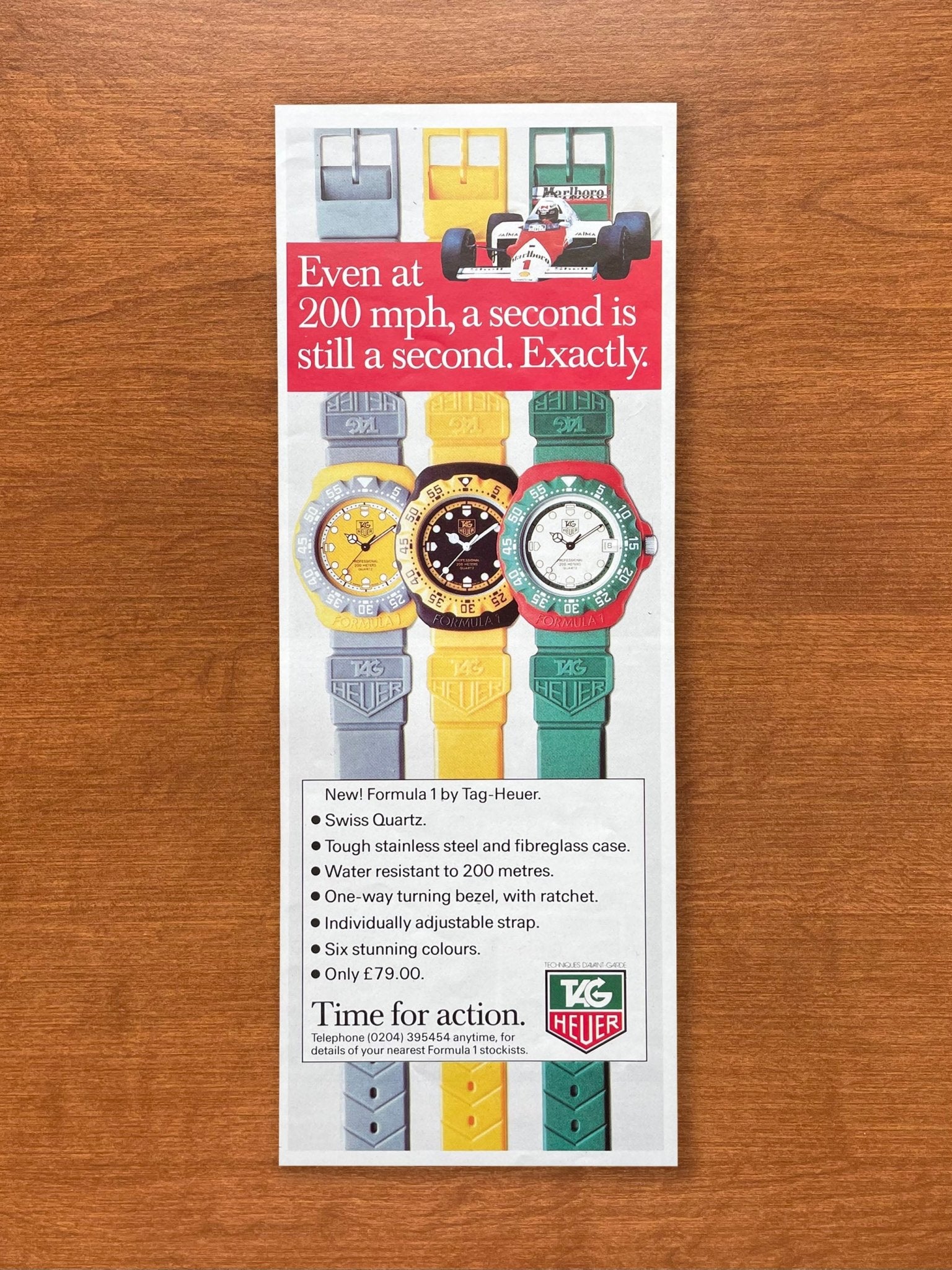1986 Tag Heuer Formula 1 Watches Advertisement | Ad Patina