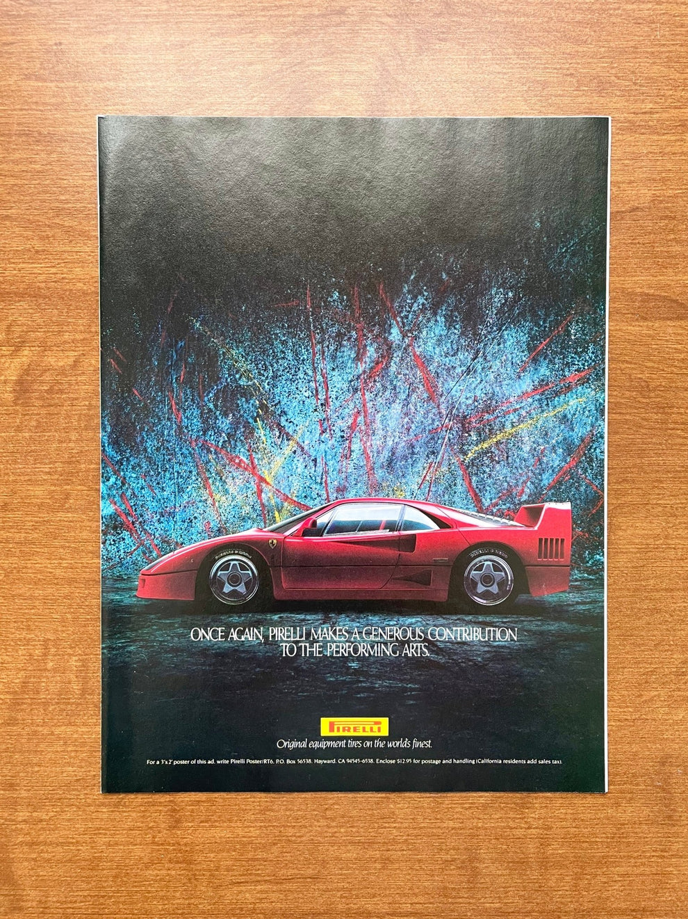 1988 Pirelli featuring Ferrari F40 Advertisement | Ad Patina