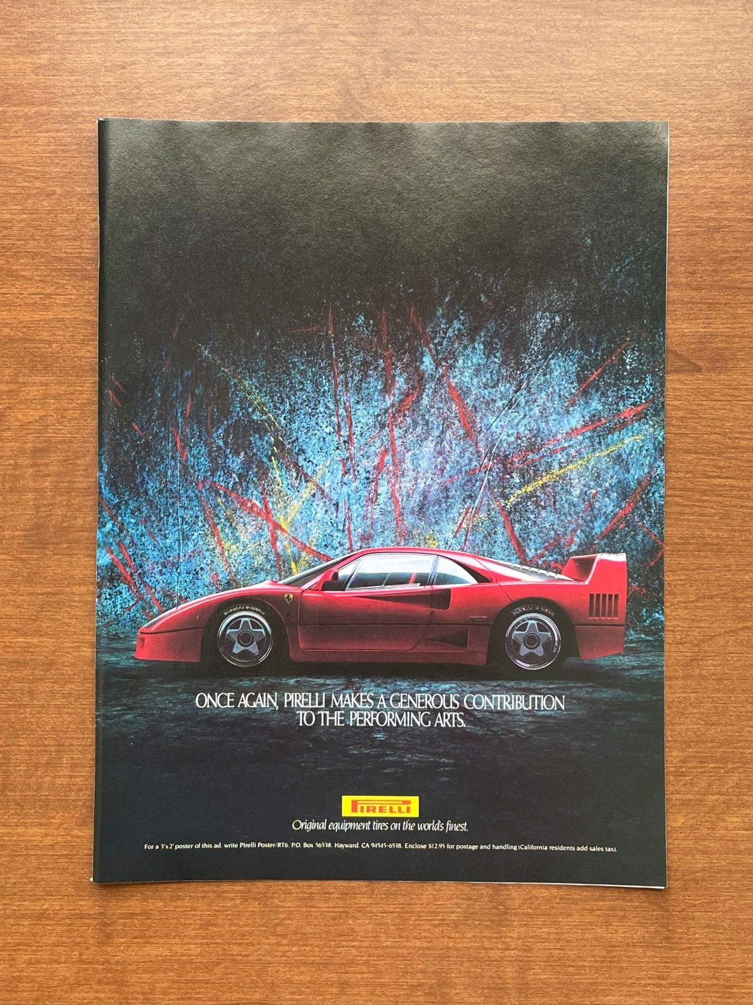 1988 Pirelli featuring Ferrari F40 Advertisement | Ad Patina