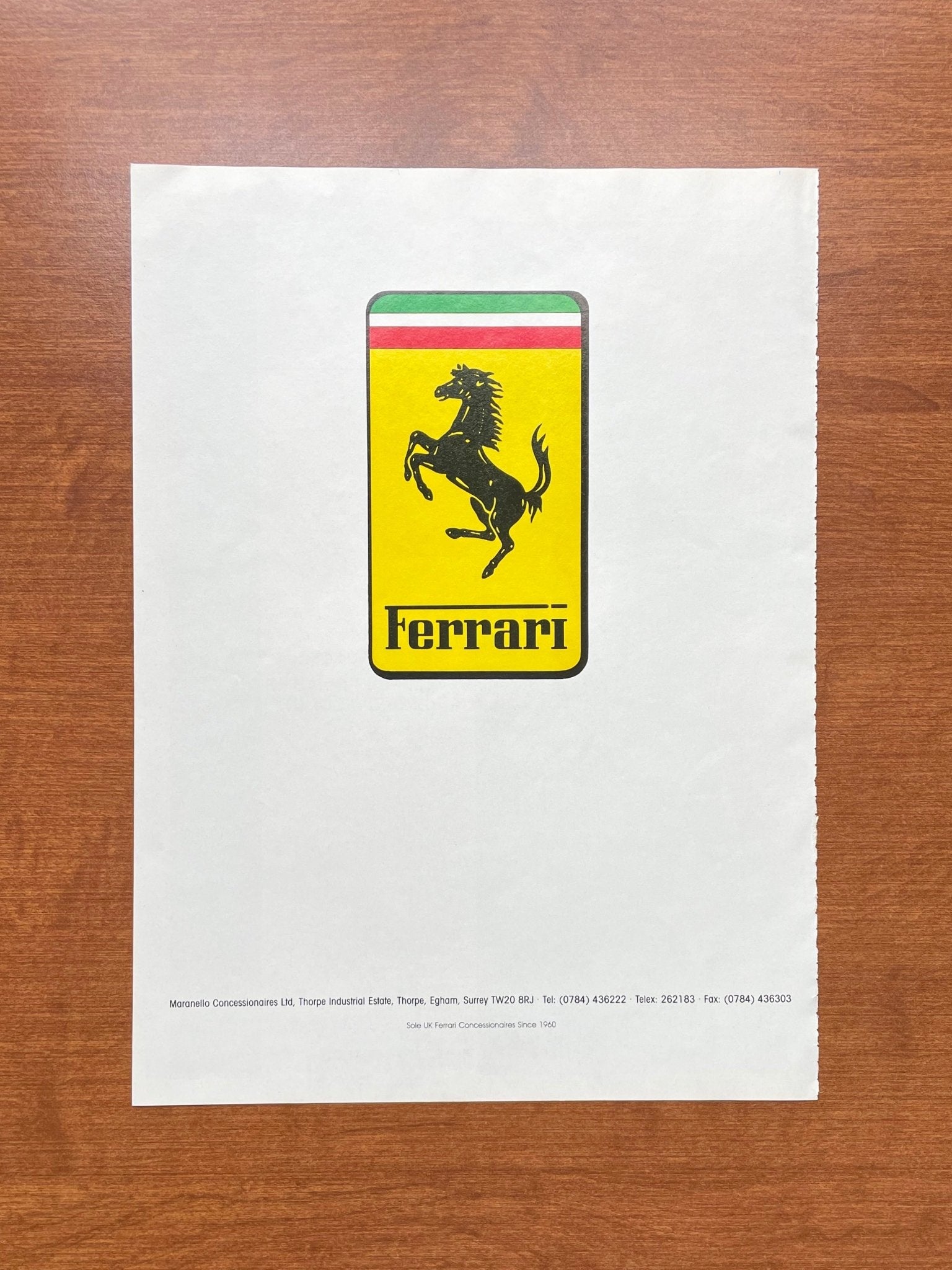 1989 Ferrari Hood Emblem Advertisement | Ad Patina