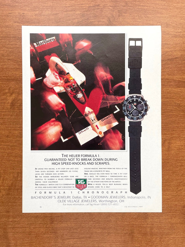 1989 Tag Heuer Formula 1 Advertisement | Ad Patina