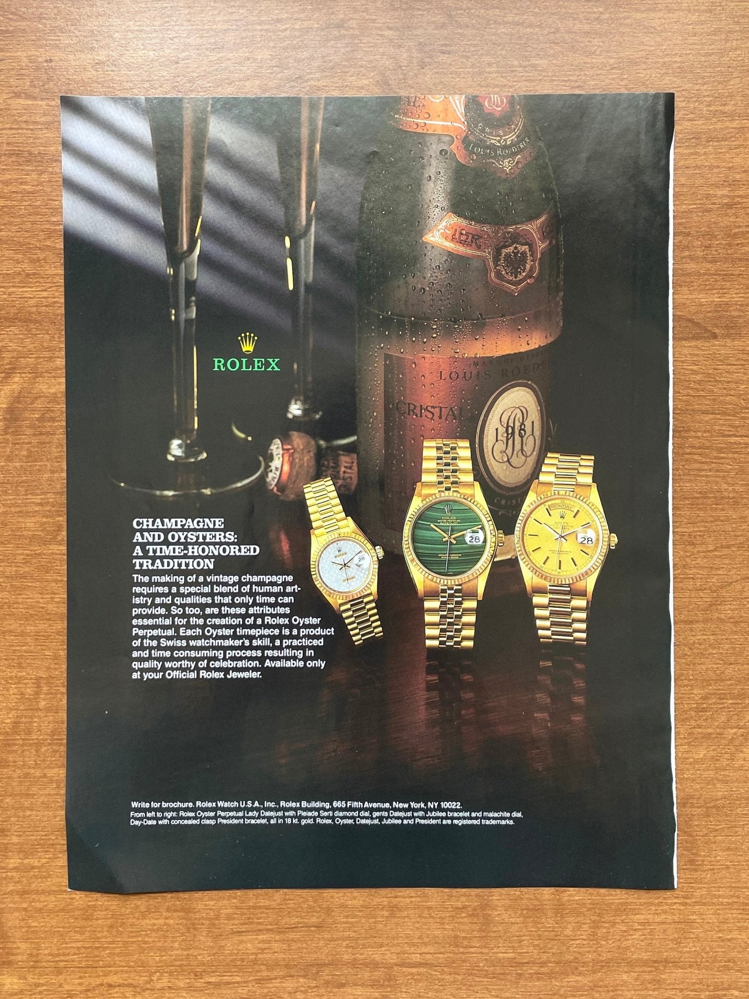 1994 Rolex Datejust and Day Date "Champagne and Oysters" Advertisement ...