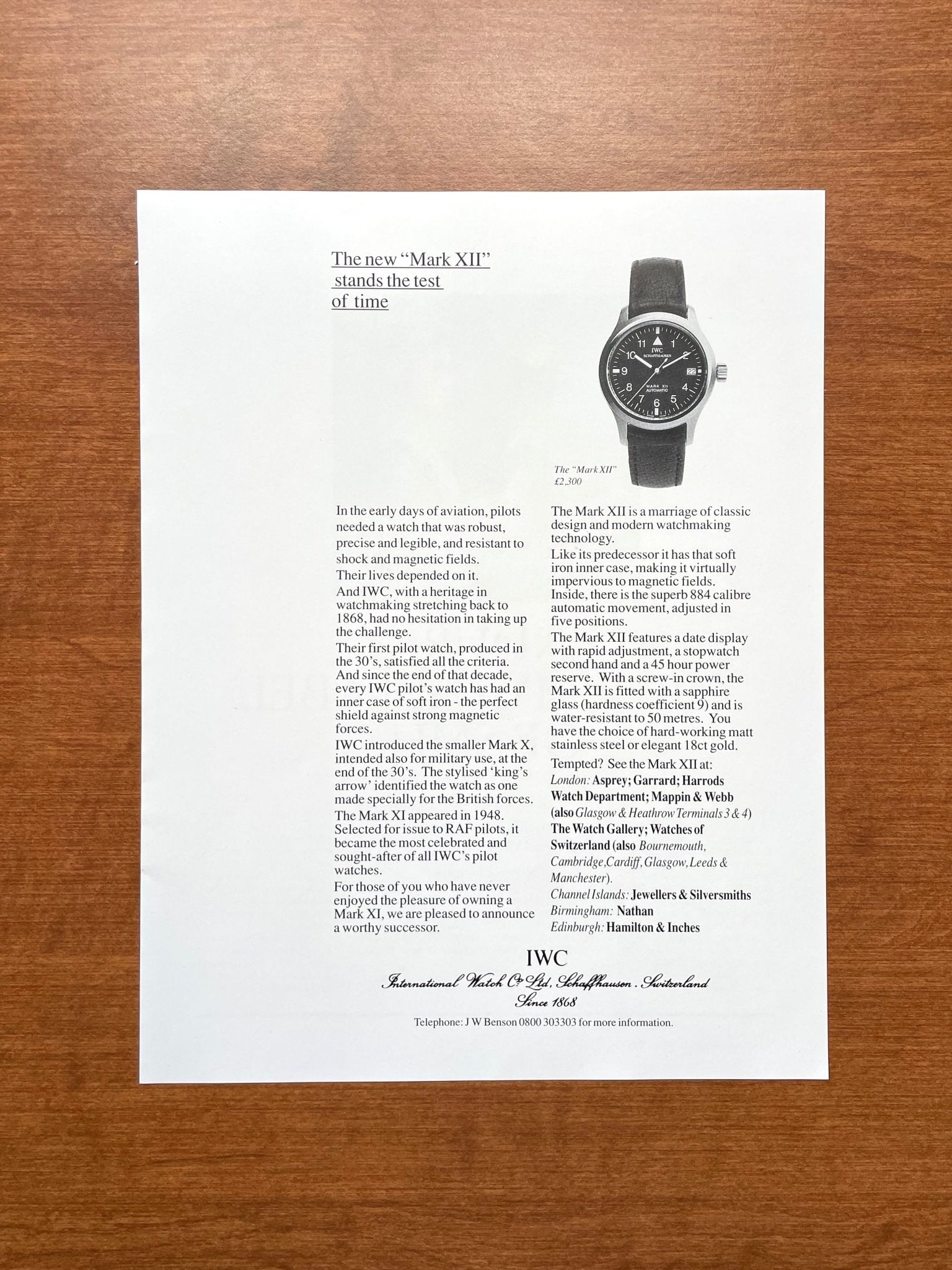 1995 IWC Mark XII Pilot's Watch Advertisement | Ad Patina