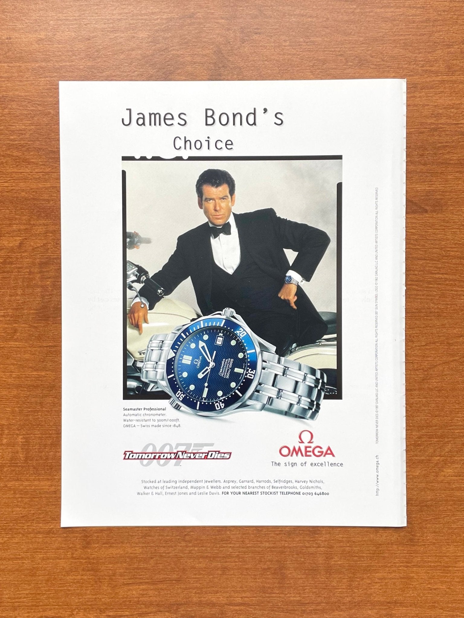 1998 Omega Seamaster "Tomorrow Never Dies" 007 Advertisement | Ad Patina