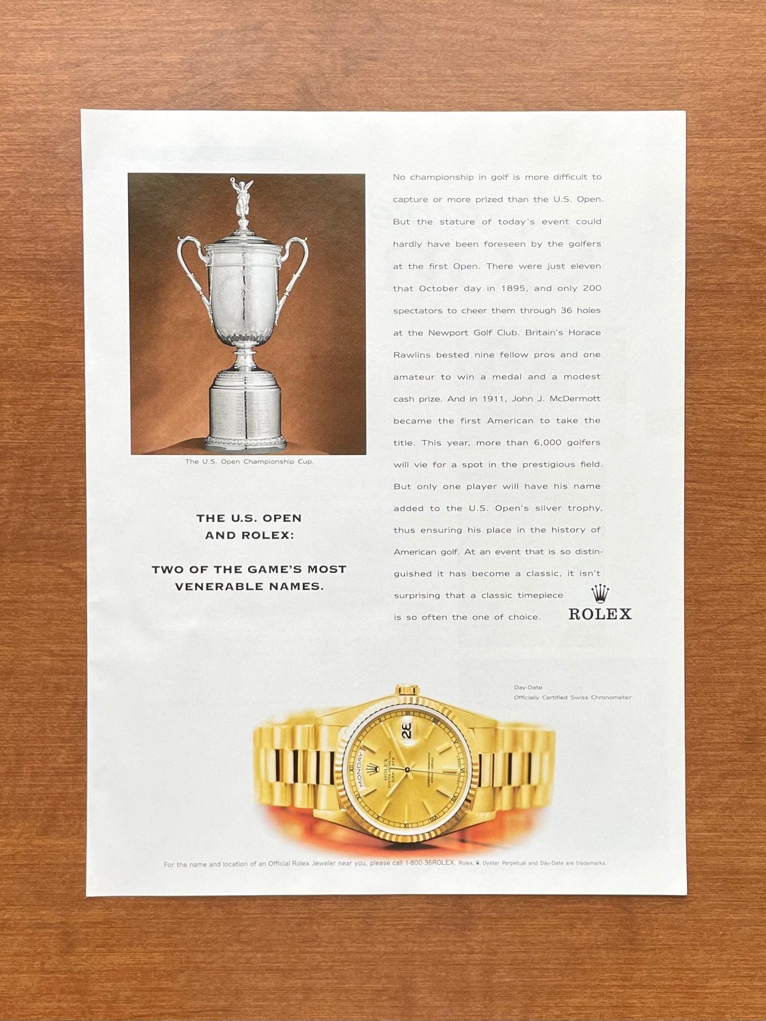 1998 Rolex Day Date Ref. 18238 "U.S. Open" Golf Advertisement | Ad Patina