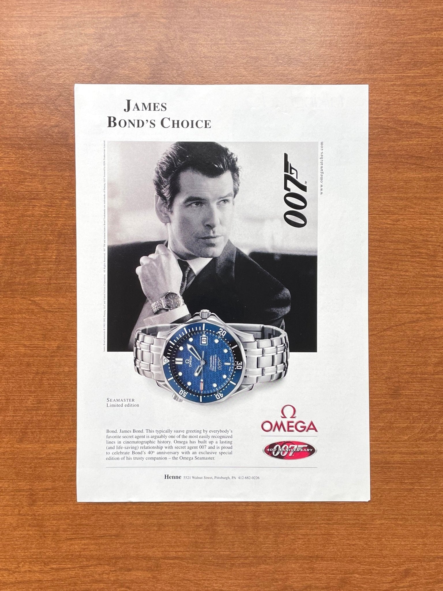 2002 Omega Seamaster "James Bond's Choice" 007 Advertisement | Ad Patina
