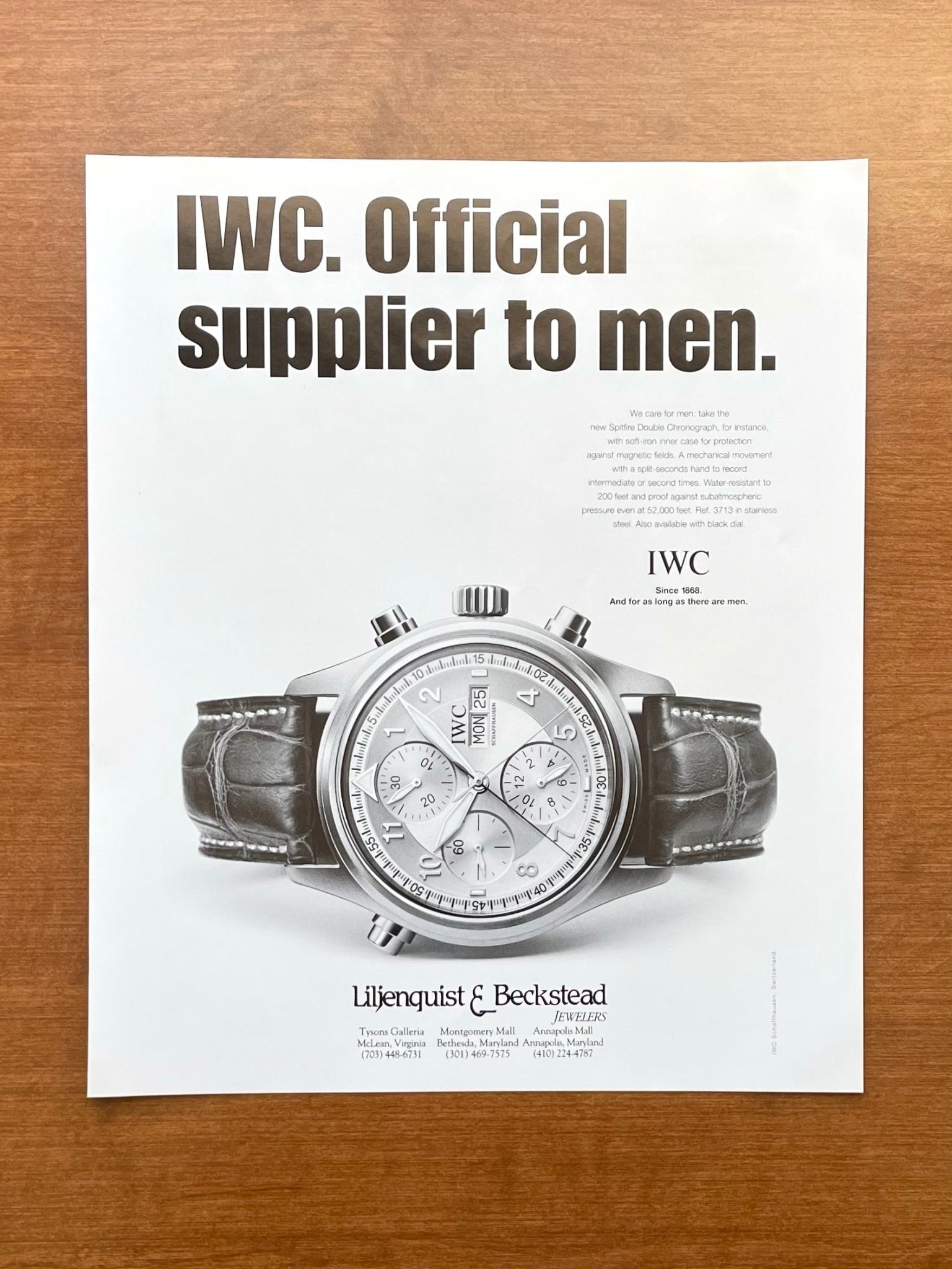 2003 IWC Spirtfire Double Chronograph Ref. 3713 Advertisement | Ad Patina