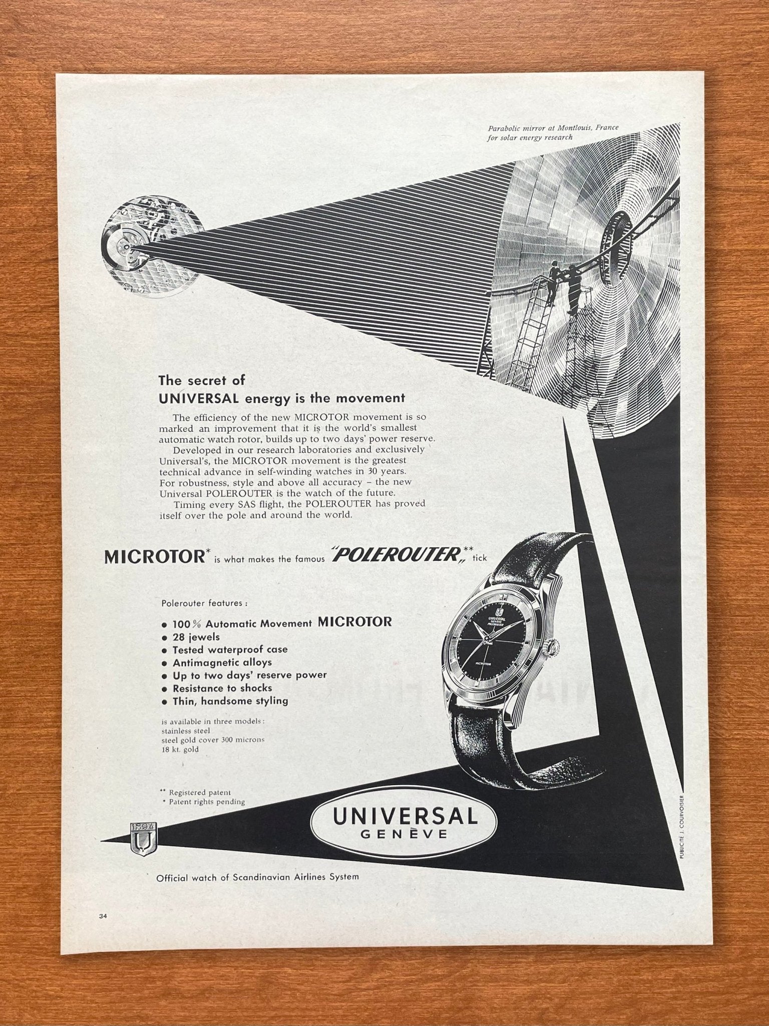 1958 Universal Geneve Microtor Polerouter Advertisement | Ad Patina