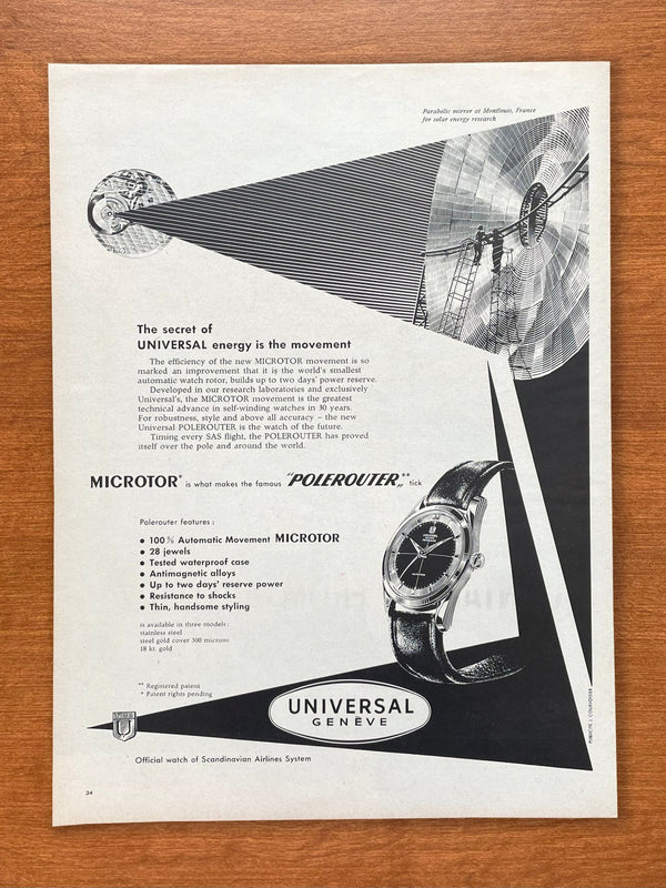 1958 Universal Geneve Microtor Polerouter Advertisement | Ad Patina