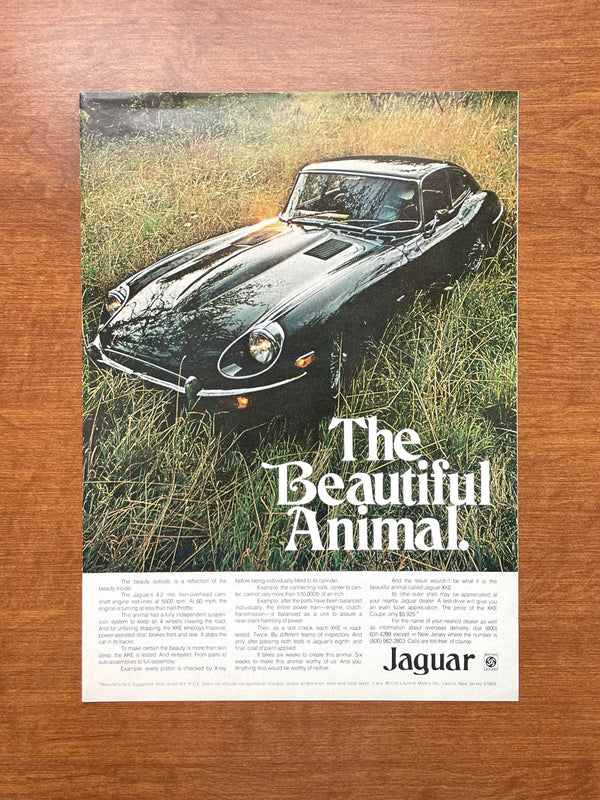 1970 Jaguar XKE "The Beautiful Animal." Advertisement | Ad Patina