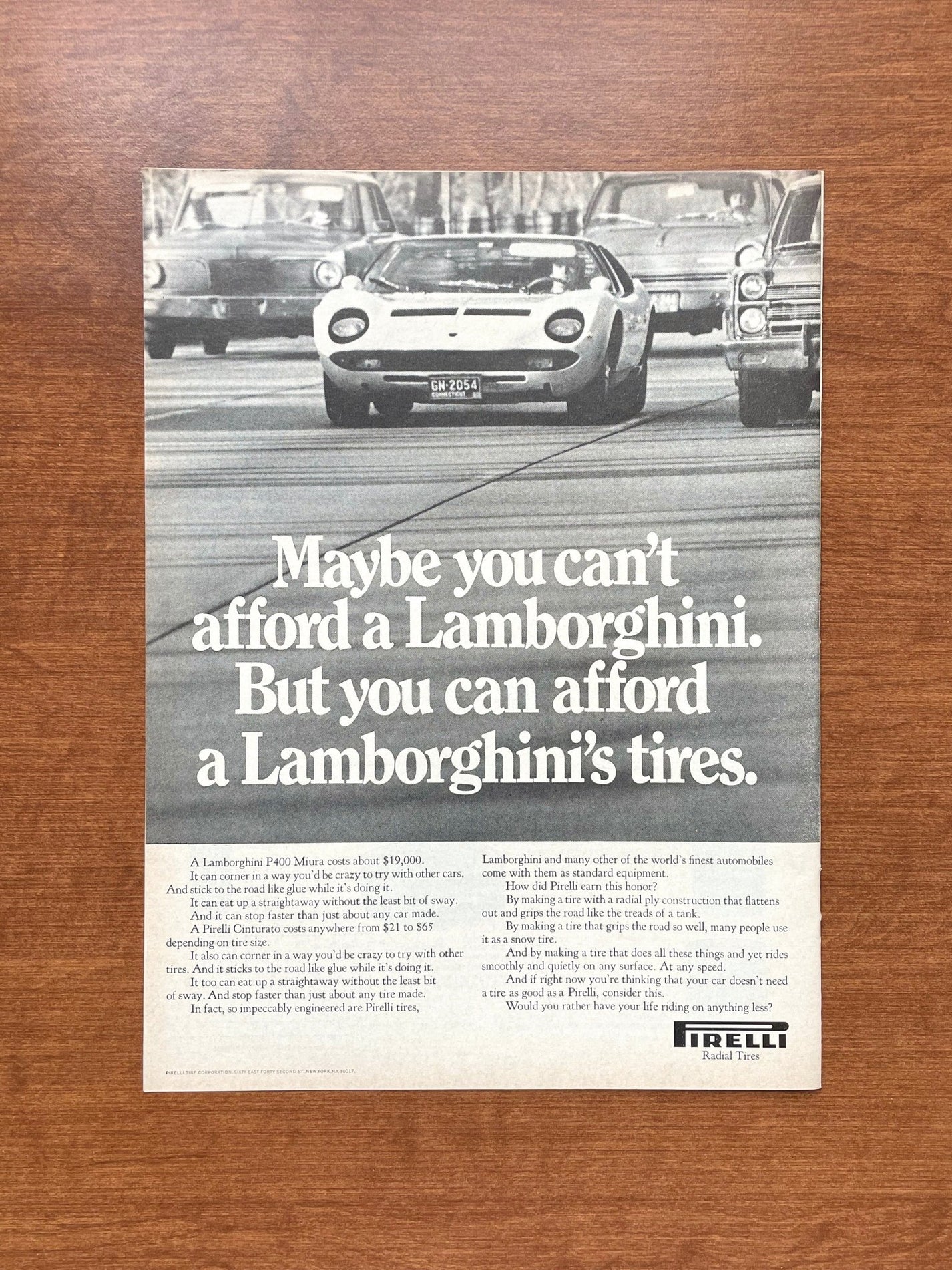 1970 Lamborghini Miura with Pirelli tires Advertisement | Ad Patina