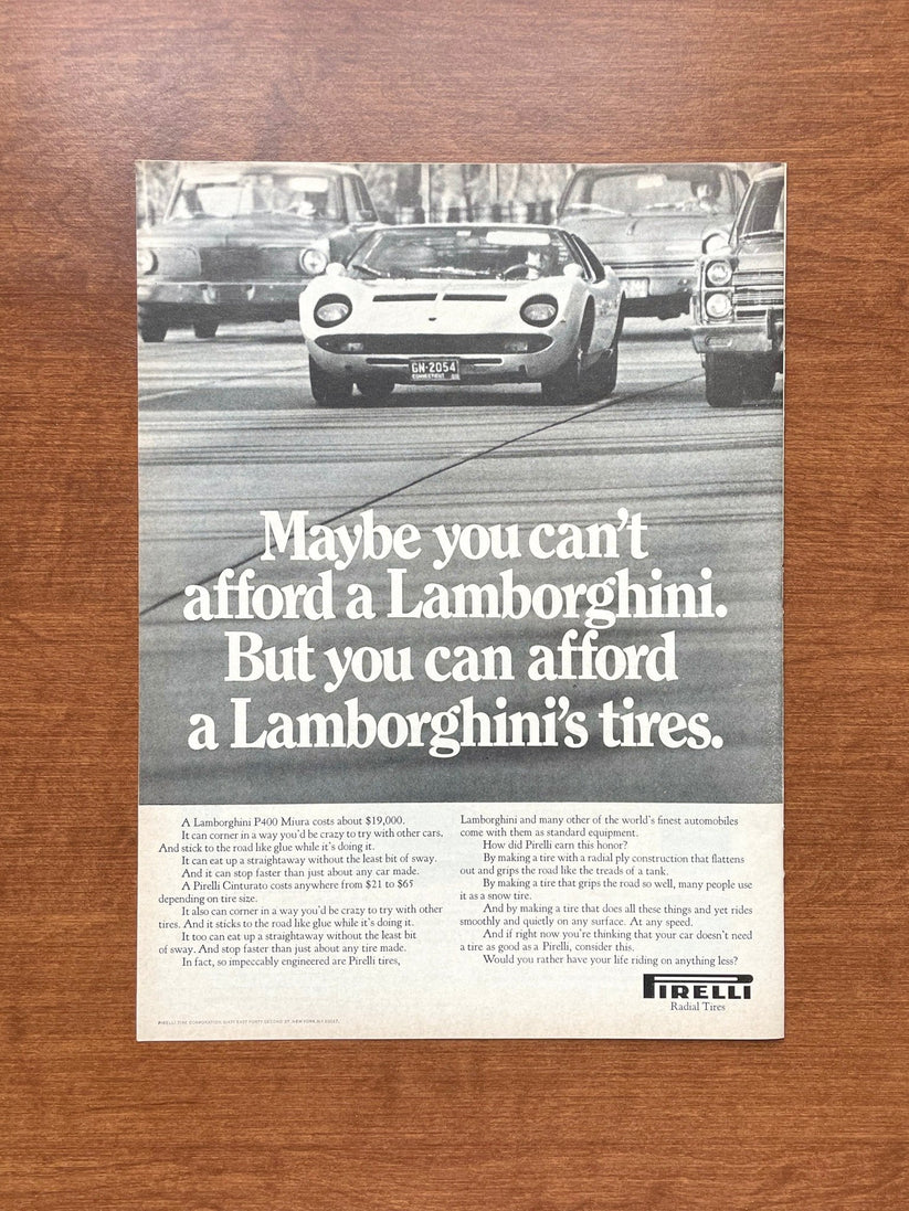 1970 Lamborghini Miura with Pirelli tires Advertisement | Ad Patina