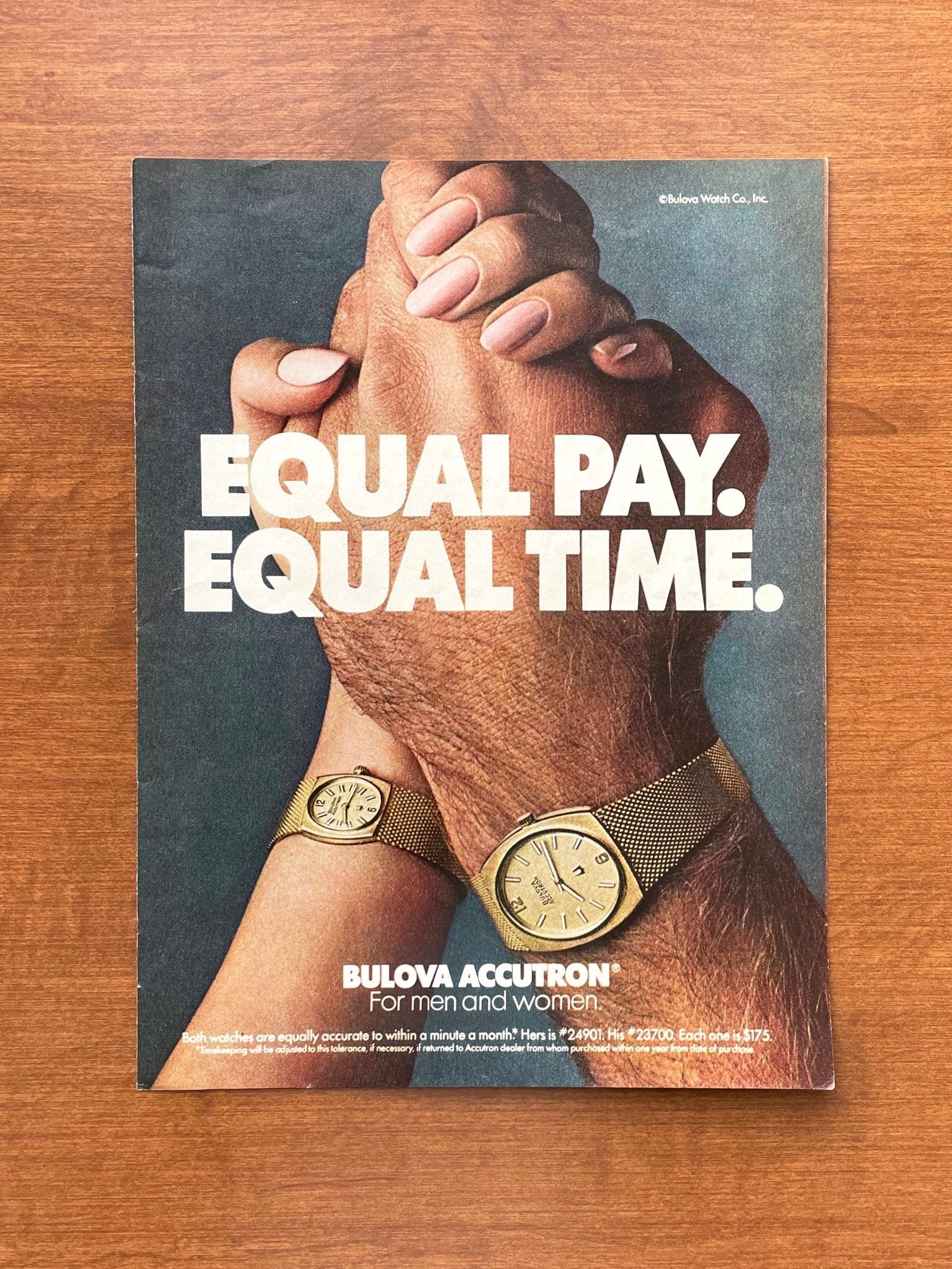 1974 Bulova Accutron "Equal Pay. Equal Time." Advertisement | Ad Patina