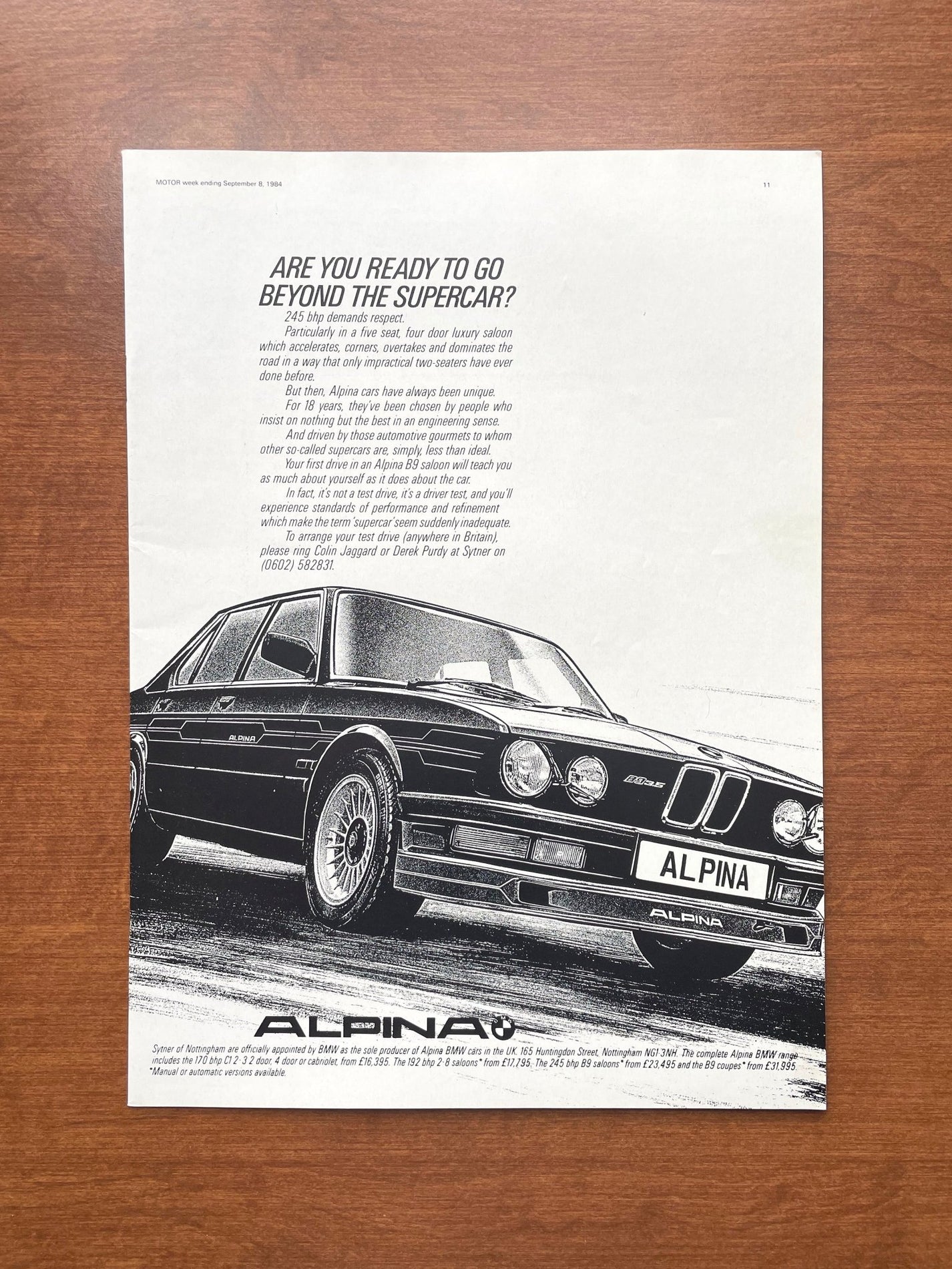 1984 BMW Alpina B9 "Beyond the Supercar?" Advertisement | Ad Patina