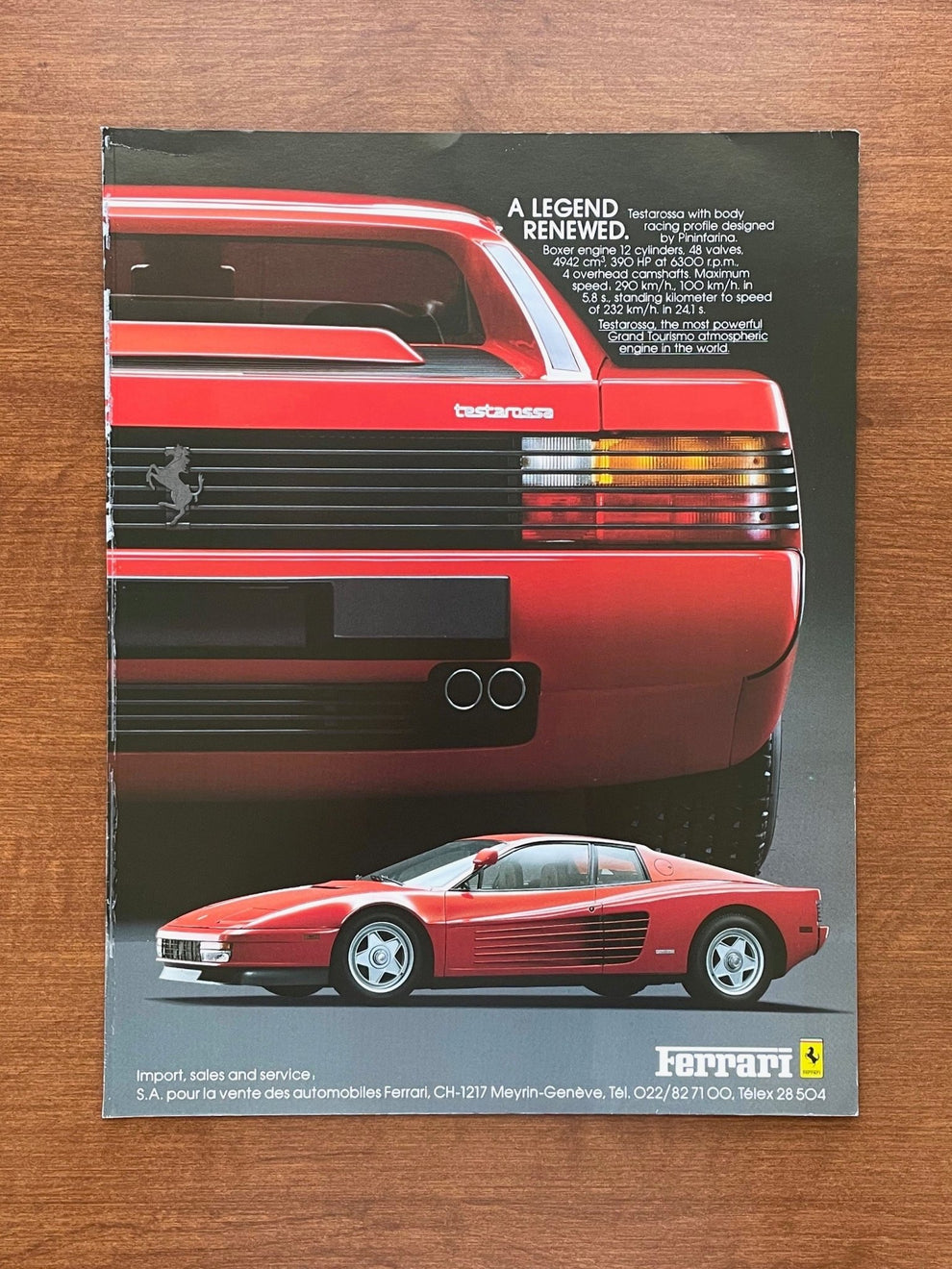 1985 Ferrari Testarossa "A Legend Renewed" Advertisement | Ad Patina