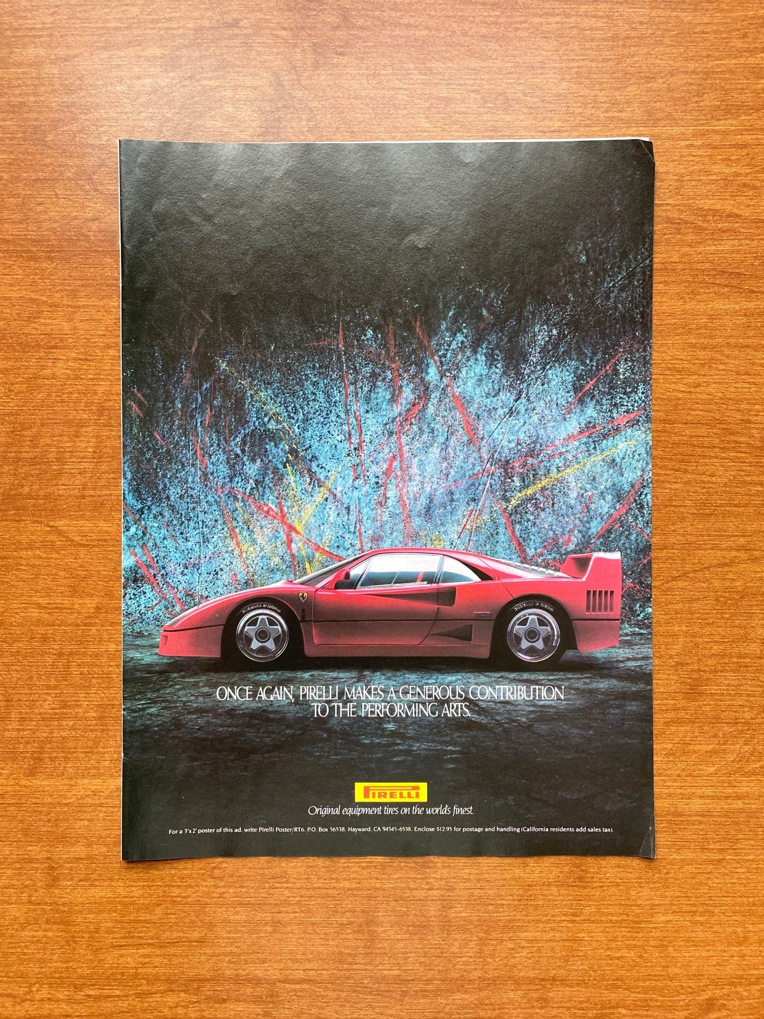1988 Pirelli featuring Ferrari F40 Advertisement | Ad Patina