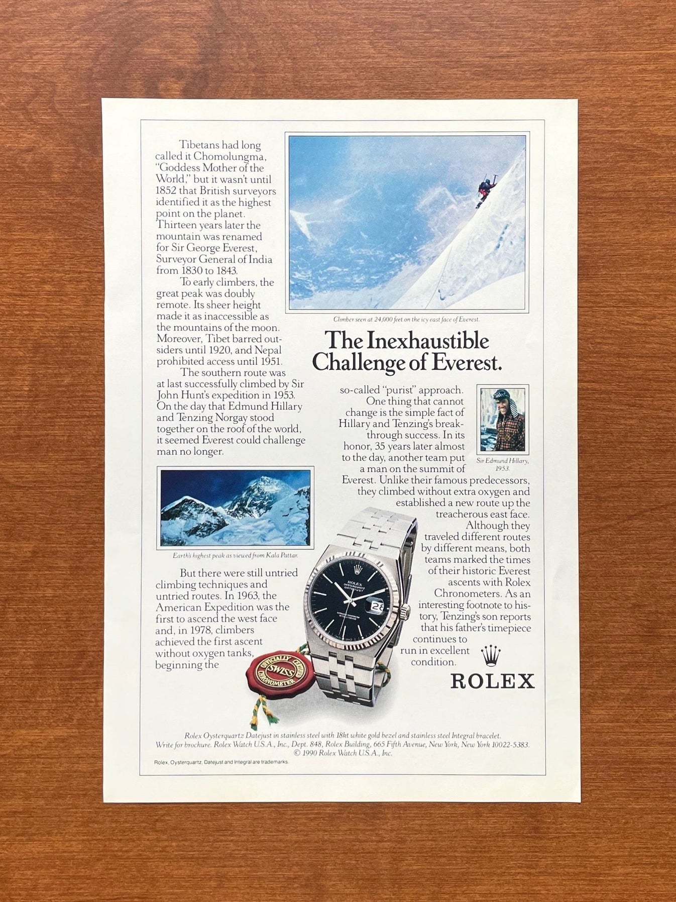 1990 Rolex Datejust Oysterquartz Ref. 17000 "Everest" Advertisement ...