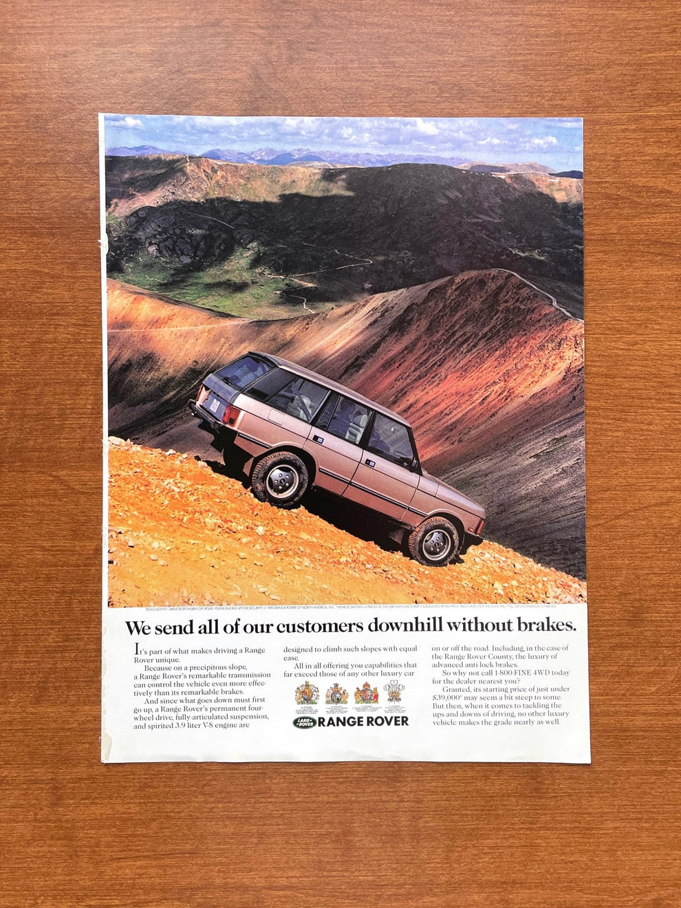 1992 Range Rover "downhill without brakes." Advertisement | Ad Patina