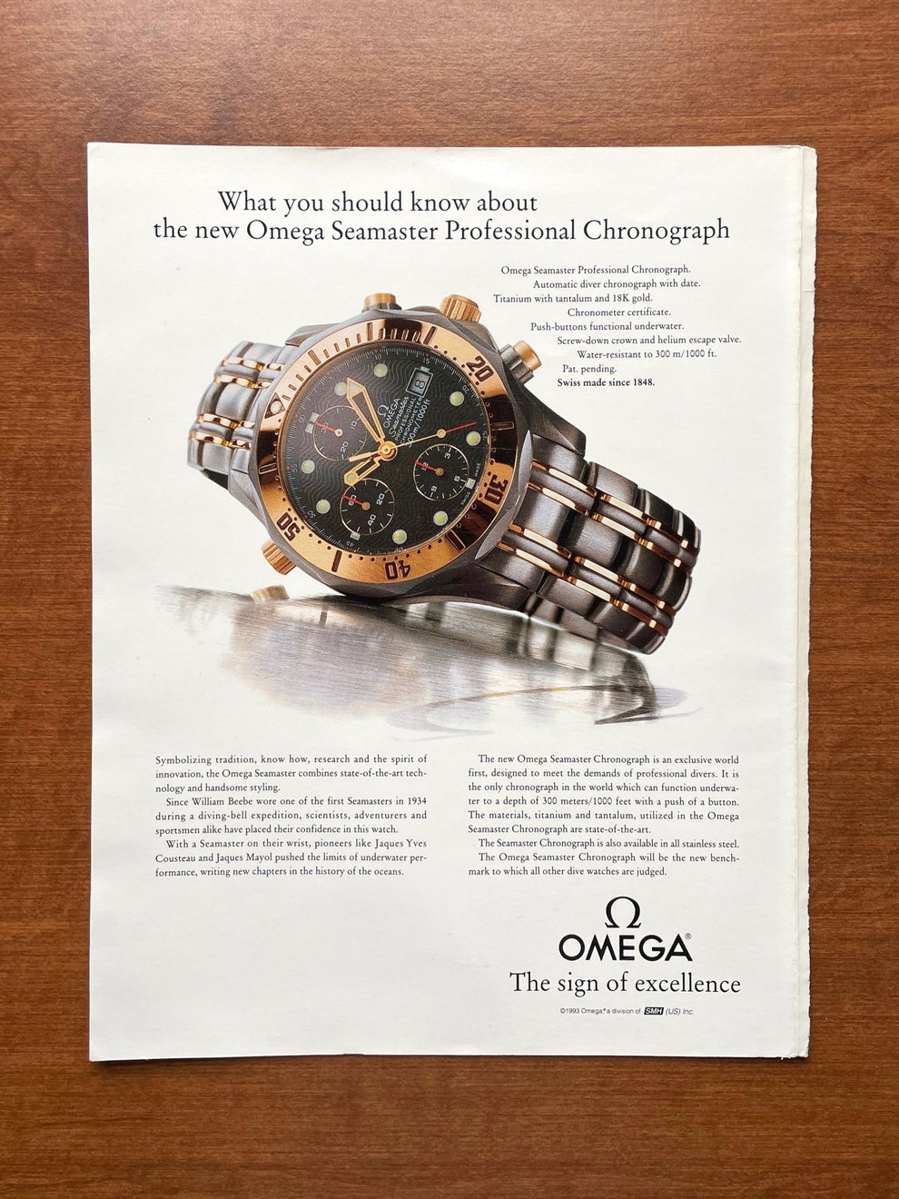 1993 Omega Seamaster Professional Chronograph Advertisement | Ad Patina