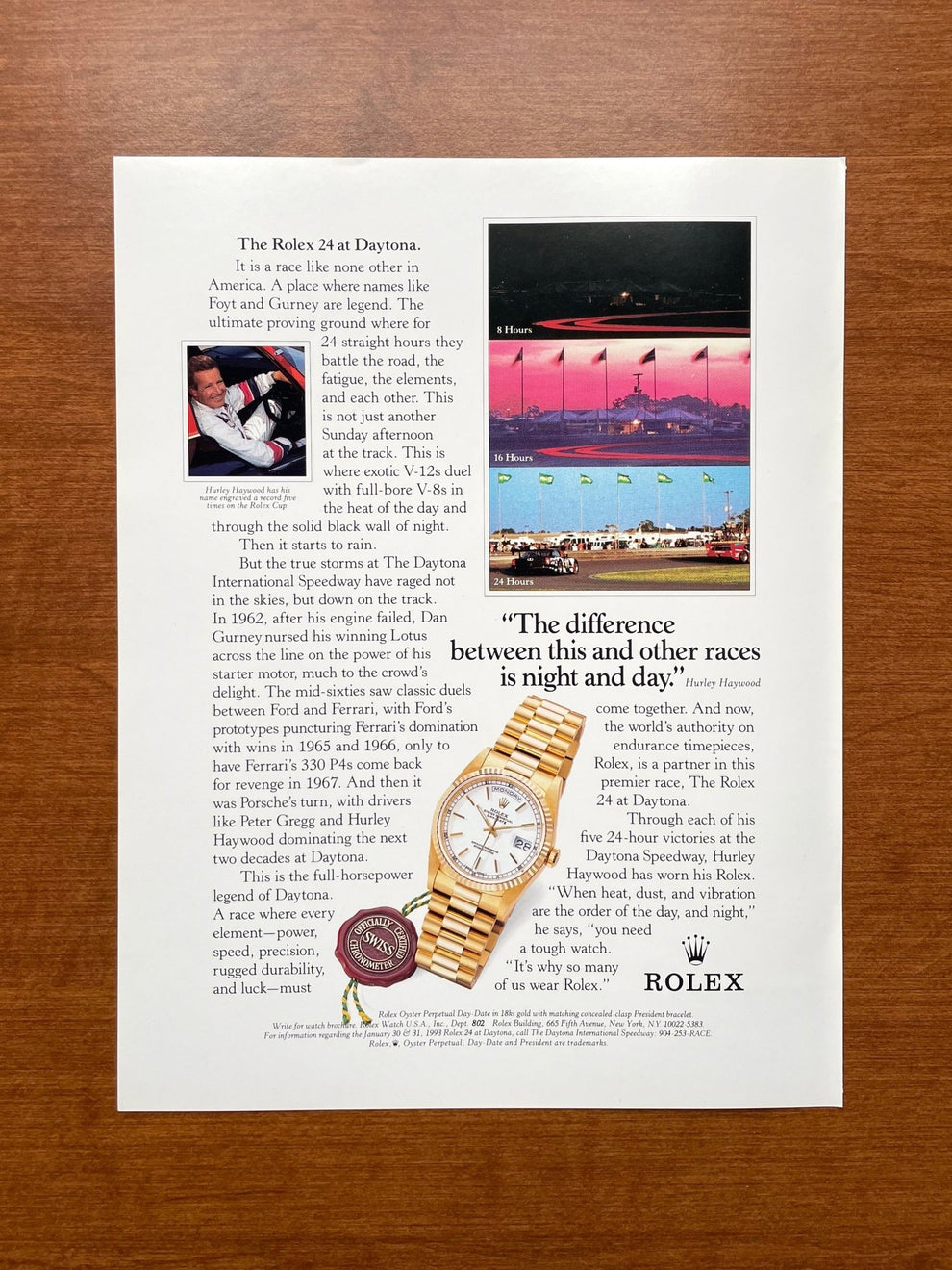 1993 Rolex Day Date Ref. 18238 "Rolex 24 at Daytona." Advertisement ...