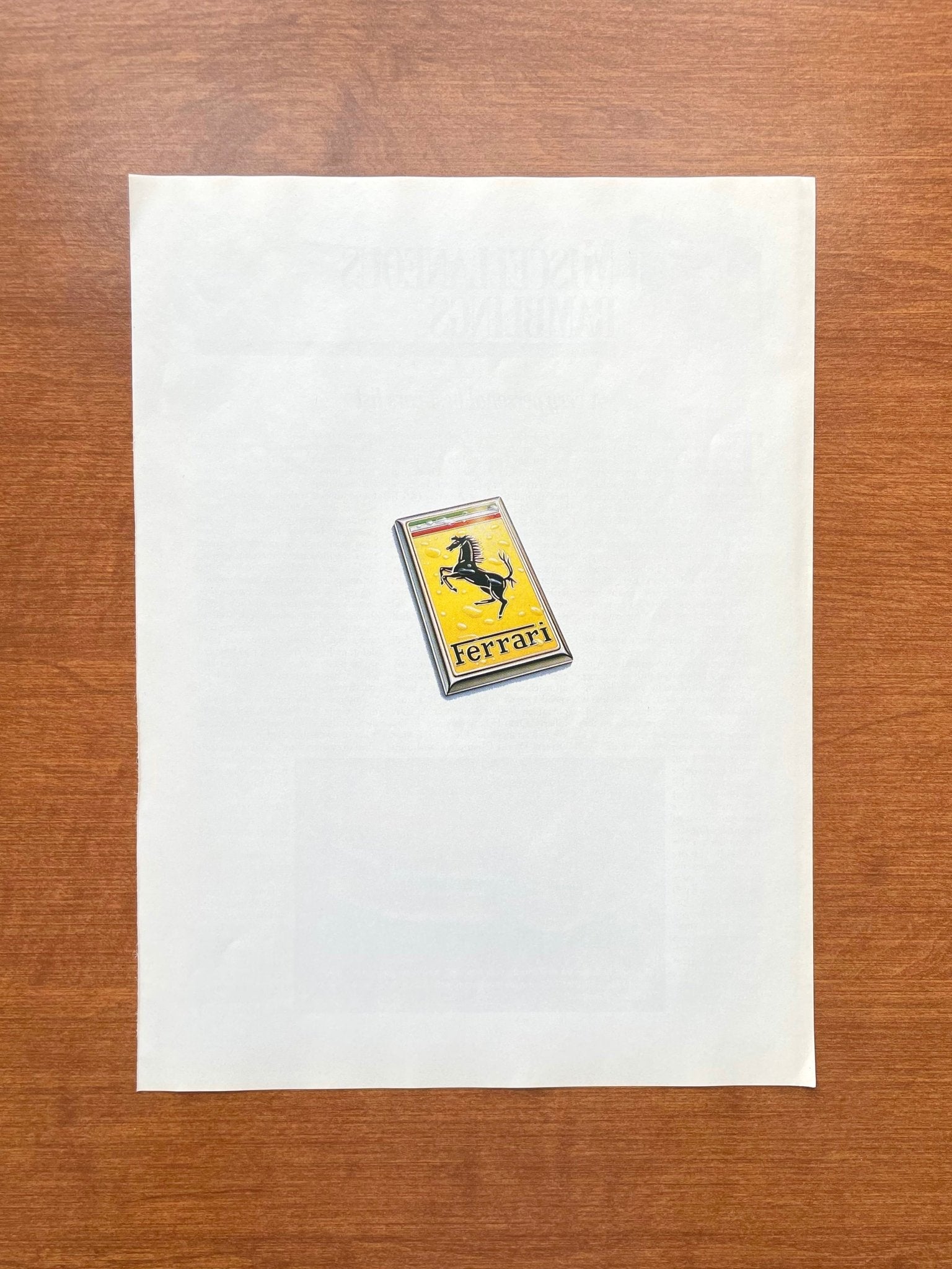 1994 Ferrari Hood Emblem Advertisement | Ad Patina