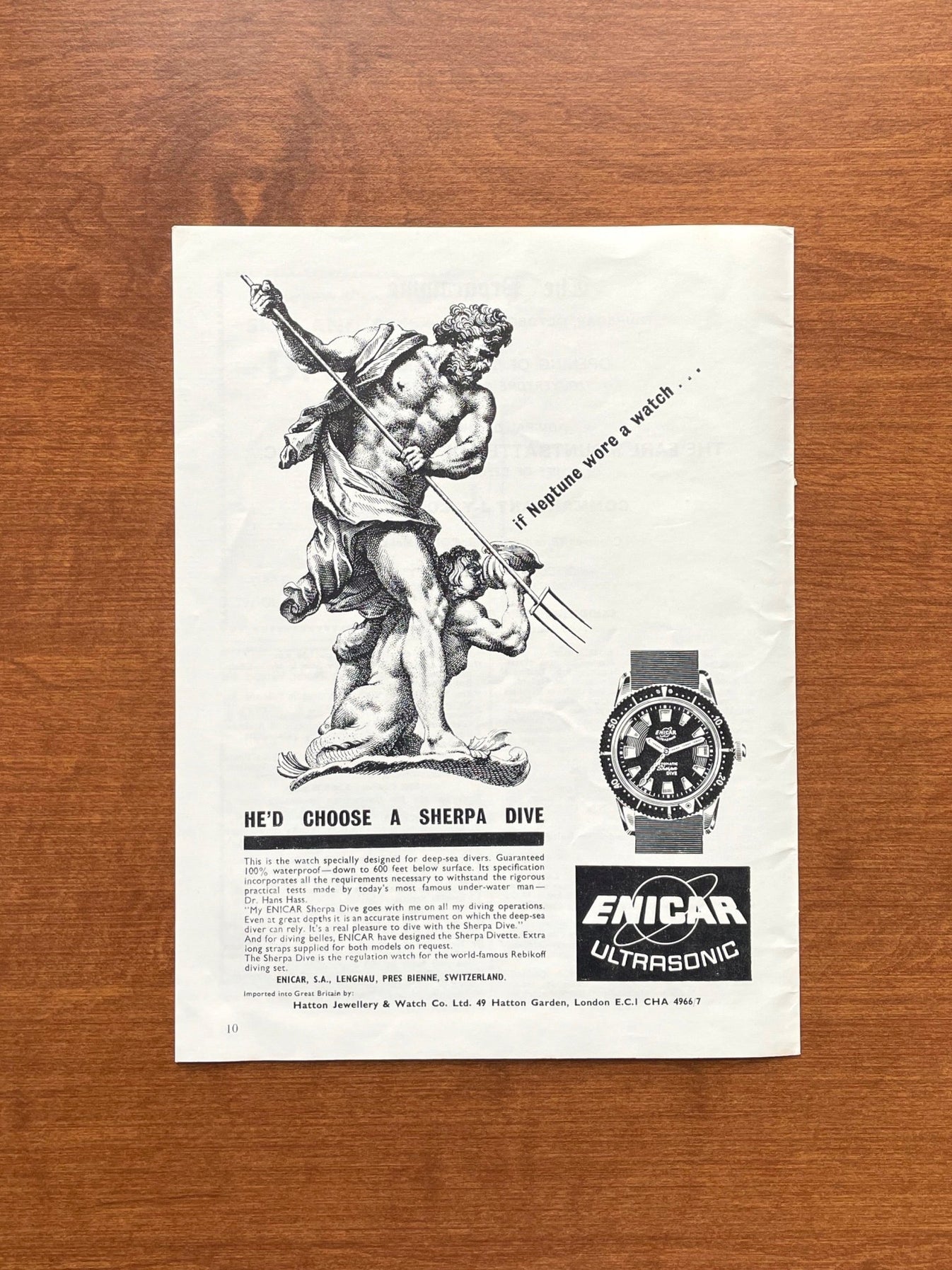 Vintage Enicar Sherpa Dive "if Neptune wore a watch..." Advertisement ...